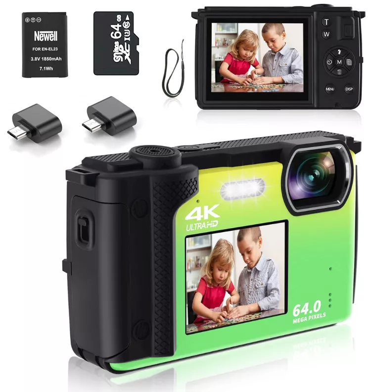 Aparat foto/video cu WiFi 4K 64MP-Ultra HD Ecrane duble 16x Digital ...