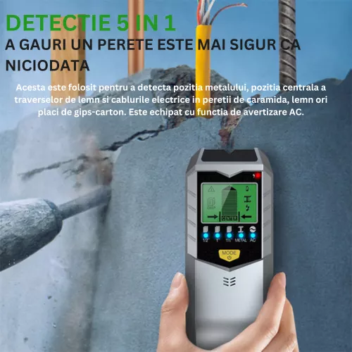 Detector 5-in-1 Scaner de Perete Localizare Cabluri Electrice Metale Lemn