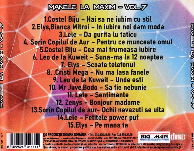 Manele la maxim Vol 7 CD Audio 461 401 - cel.ro