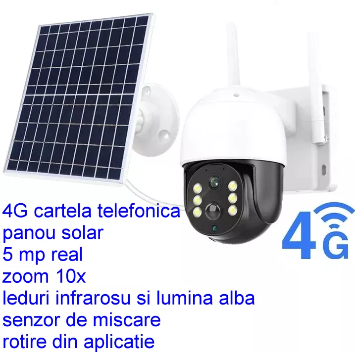 Camera de supraveghere cu panou solar 4G 5mp cartela telefonica 4G solar