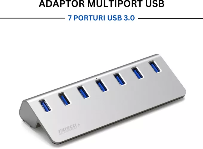 Hub USB Cu 7 porturi USB 3.0 FIDECO Type-C Adaptor Multiport portabil ...