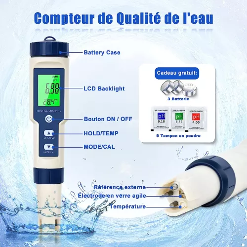 Set PH metru 5 in 1 TDS EC masurare calitate a apei PH salinitate