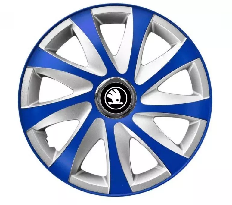 Set 4 Capace Roti pentru Skoda Nou Alb-Negru model Extra Drift Blue ...