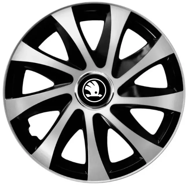 Set 4 Capace Roti pentru Skoda Nou Alb-Negru model Extra Drift Silver ...