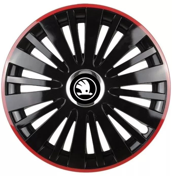 Set 4 Capace Roti pentru Skoda Nou Alb-Negru model Falcon Black Cu Rama ...
