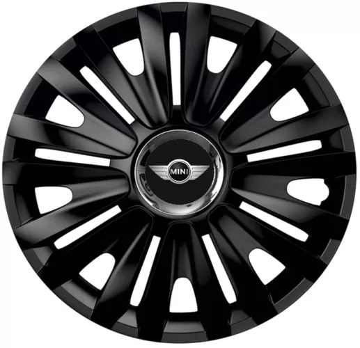 Set 4 capace roti Royal Negru cu inel cromat pentru gama auto Mini R14