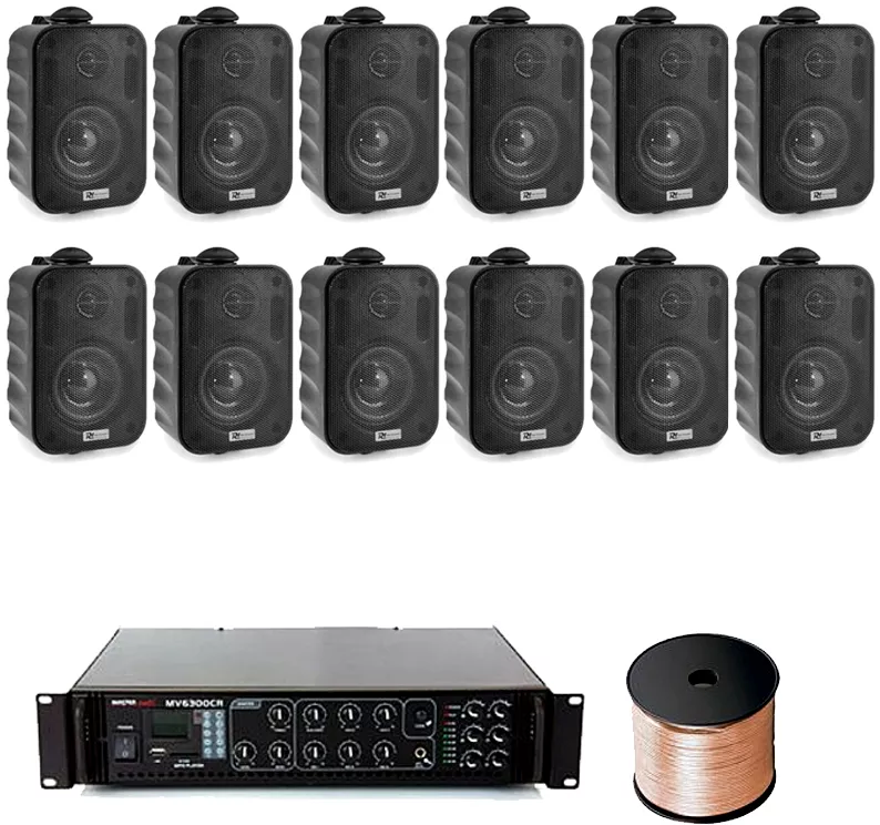 Sistem ambiental cu 12 boxe negre USB SD Bluetooth FM radio 60129 - cel.ro