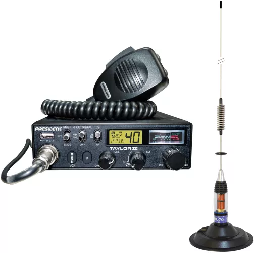 Statie radio CB President TAYLOR IV ASC Scan 4W 12-24V si antena CB PNI ...