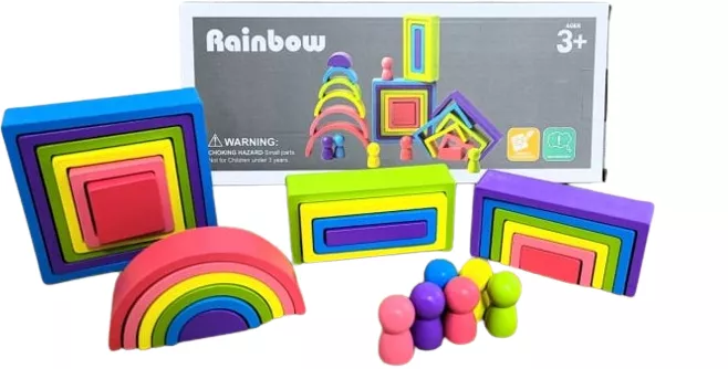 Set de 28 de piese din lemn curcubeu blocuri de constructie pentru ...