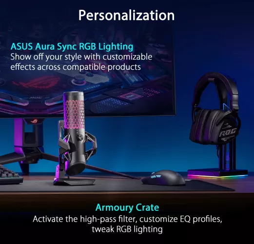Microfon profesional de gaming ASUS ROG CARNYX RGB condensator cardioid ...