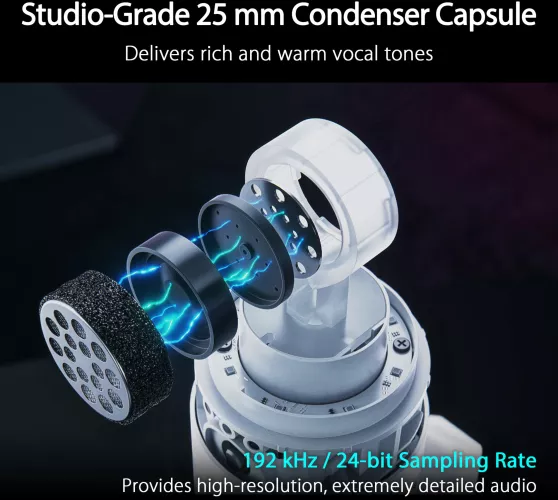 Microfon profesional de gaming ASUS ROG CARNYX RGB condensator cardioid ...