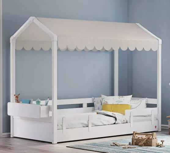 Pat 90x200 cm cu acoperis crem pentru camera copil Colectia Montes ...