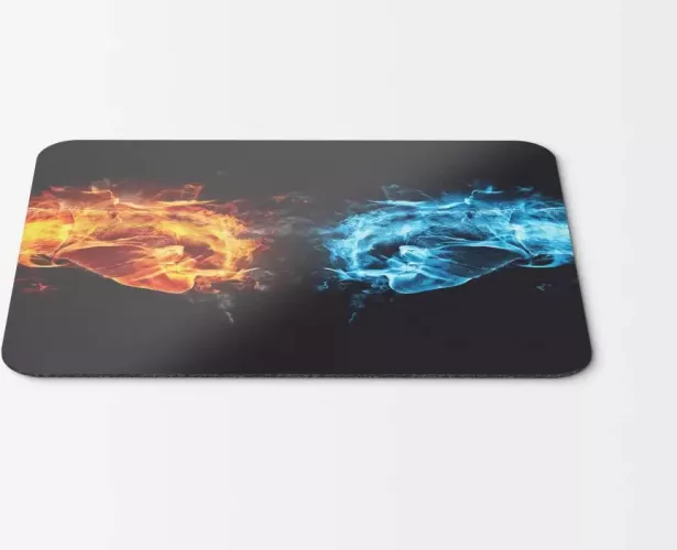 Mouse Pad Hands Fight Kick Orange Blue Fire - 21.5 x 27 x 0.3cm - cel.ro