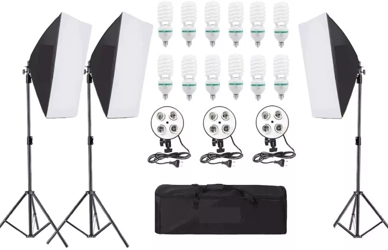 Kit 3 softbox soclu de x4 bec geanta transport si 12x becuri foto 85W ...
