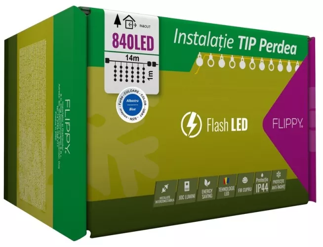 Instalatie Craciun Tip Perdea IP44 14 m x 1 m 840 LED-uri Albastru cu ...