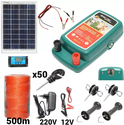 Kit pachet gard electric 2 Joule 12 220V panou solar fir 500m 50 ...