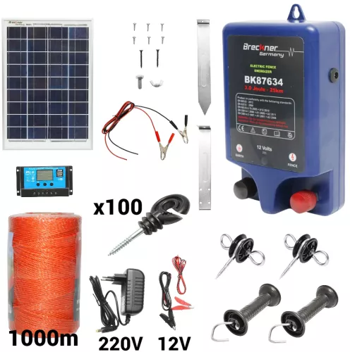 Kit pachet gard electric 3 Joule 12 220V panou solar fir 1000m BK87634 ...
