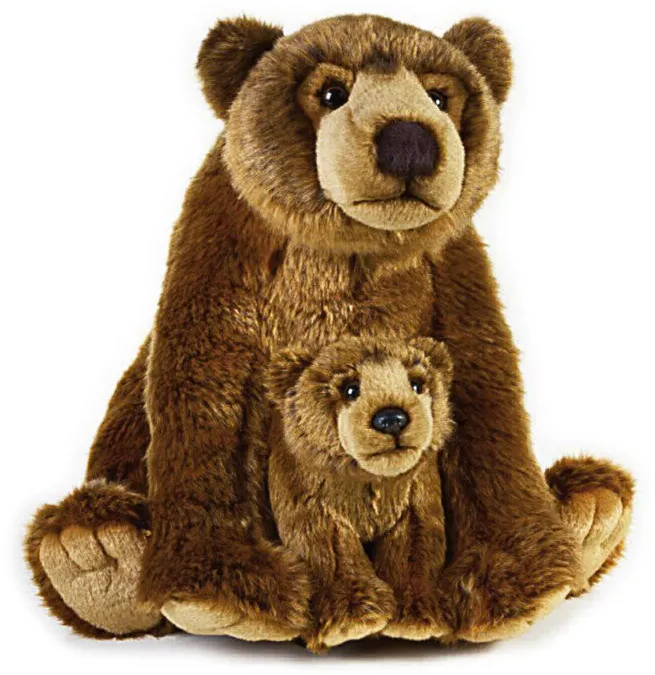 Urs grizzly cu pui 31 cm-Jucarie din plus National Geographic