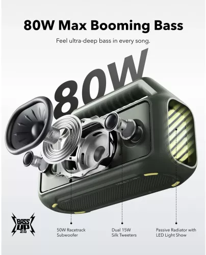 Boxa portabila Anker Soundcore Boom 2 80W BassUp 2.0 IPX7 Lumini RGB ...