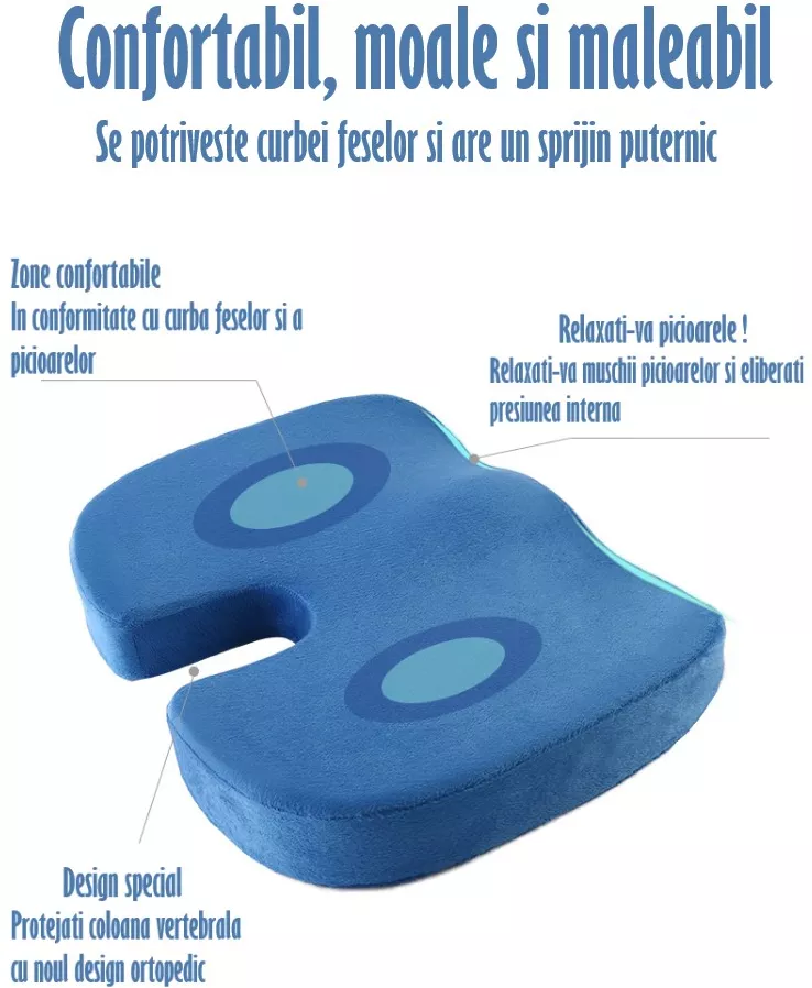 Perna Ortopedica din Spuma cu Memorie Pentru Sezut Albastru rujo_901097073