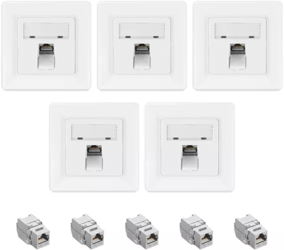 Set 5 Prize ecranate de retea RJ45 cu 5 mufe CAT 6A Kwmobile Alb Metal