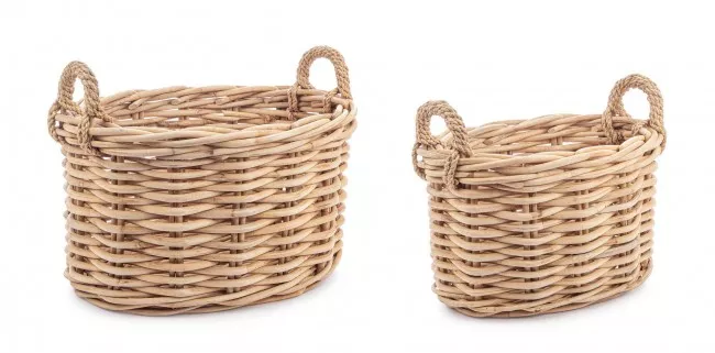 Set 2 cosuri depozitare ratan natur Malang 50x40x30 cm 59x46x35 cm ...