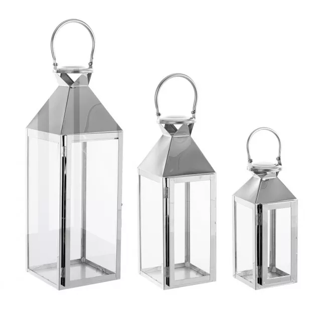 Set 3 felinare otel argintiu Flurry 10x10x27 cm 14x14x40 cm 18x18x53 cm ...