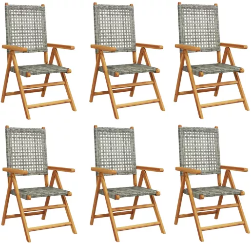 VidaXL Scaune de gradina rabatabile 6 buc. gri poliratan/lemn masiv ...
