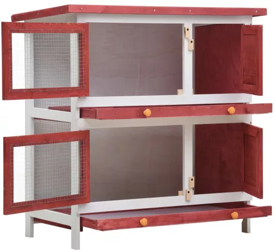 VidaXL Cusca de iepuri pentru exterior 4 usi rosu lemn 170836 - cel.ro