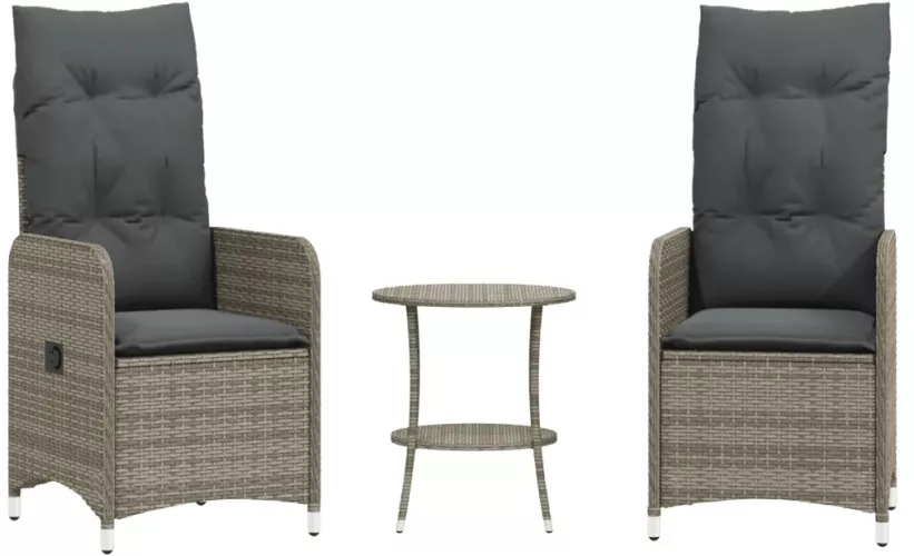 VidaXL Scaune de gradina rabatabile 2 buc. cu masa gri poliratan 365692 ...