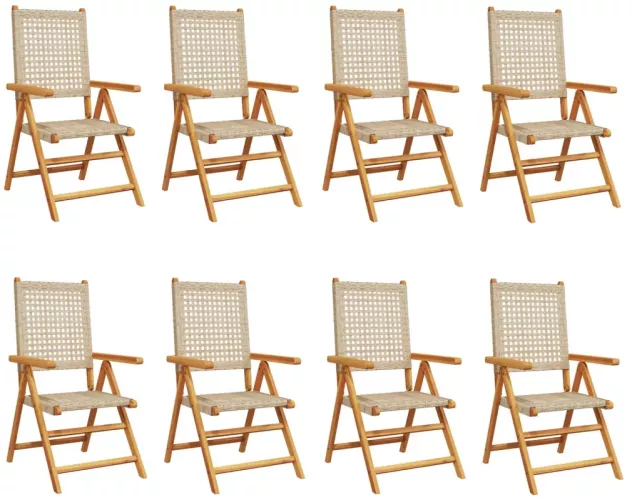 VidaXL Scaune de gradina rabatabile 8 buc. bej poliratan/lemn masiv ...