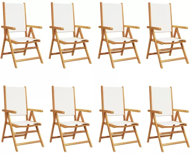 VidaXL Scaune de gradina rabatabile 8 buc. textil alb crem/lemn masiv ...