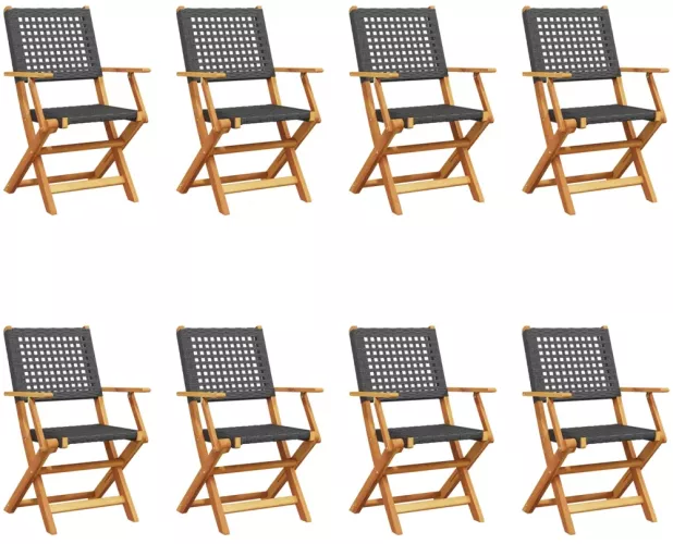VidaXL Scaune gradina pliabile 8 buc. negru poliratan si lemn masiv ...
