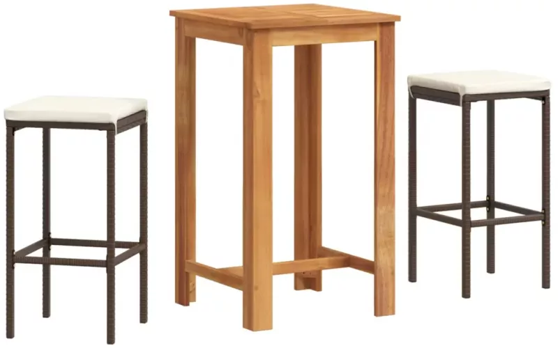 VidaXL Set bar de gradina 3 piese maro lemn masiv acacia/ poliratan ...