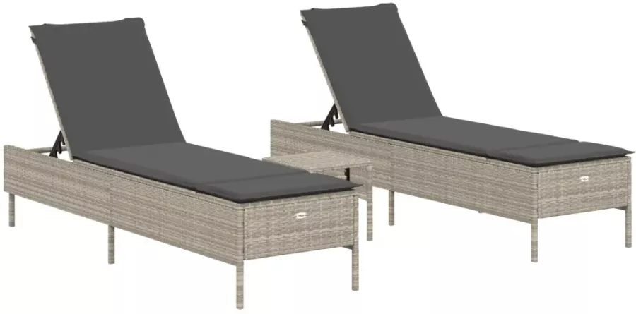VidaXL Set de sezlonguri 3 piese cu perna poliratan gri deschis 3284268 ...
