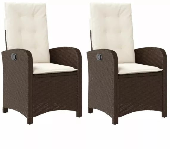 VidaXL Scaune de gradina rabatabile 2 buc. cu perne maro poliratan ...