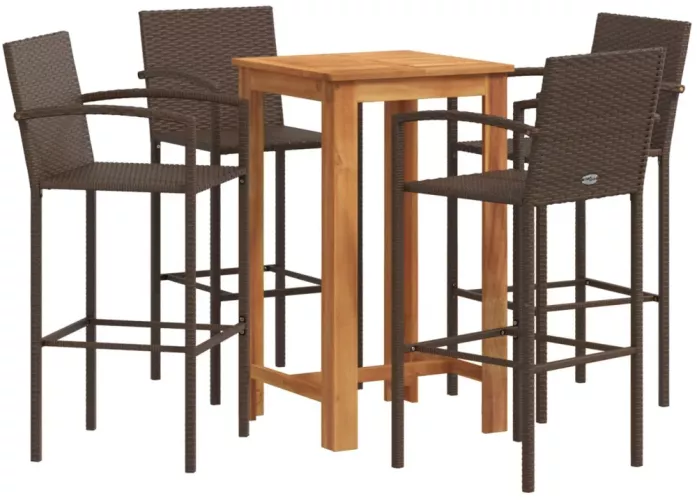VidaXL Set bar de gradina 5 piese maro lemn masiv acacia/ poliratan ...