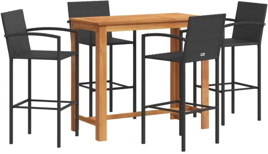 VidaXL Set bar de gradina 5 piese negru lemn masiv acacia si poliratan ...