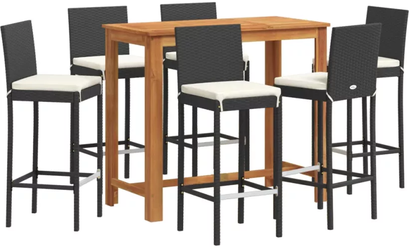 VidaXL Set bar de gradina 7 piese negru lemn masiv acacia si poliratan ...