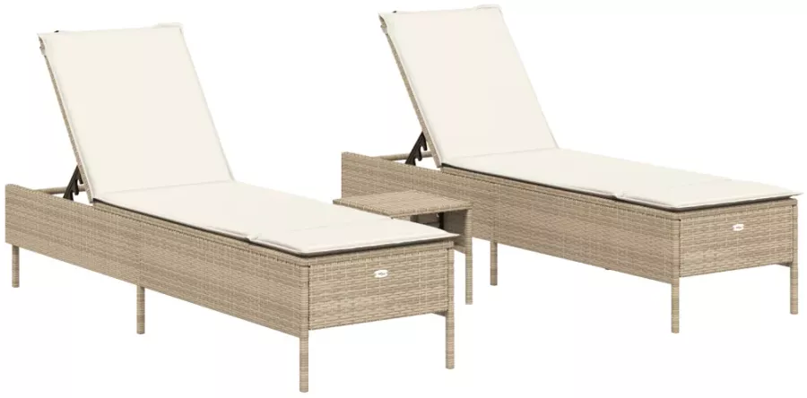 VidaXL Set de sezlonguri 3 piese cu perna poliratan bej 3284267 - cel.ro