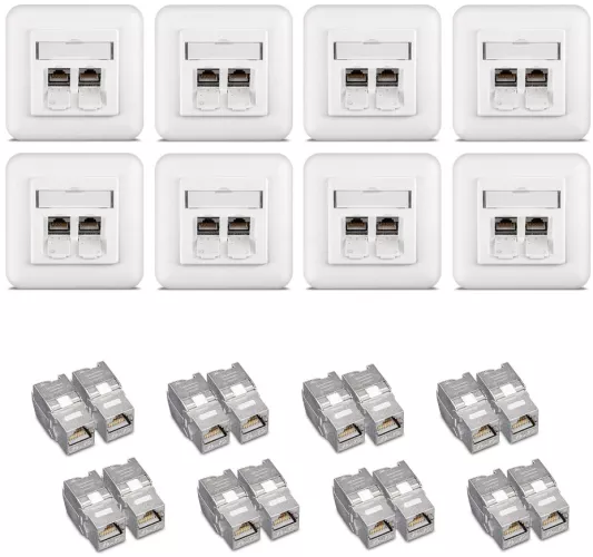 Set 8 Prize duble de retea RJ45 10G cu 16 mufe CAT 6A Kwmobile Alb ...
