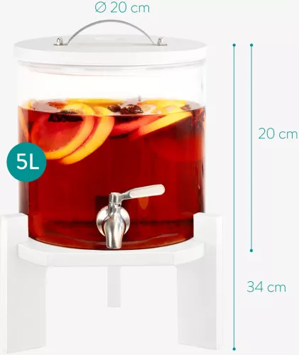 Dozator de bauturi din sticla Navaris cu robinet si stand 5 l Alb 46785.06