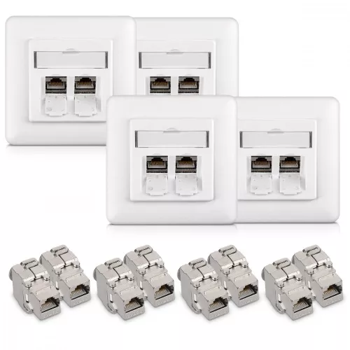 Set 4 Prize duble de retea RJ45 10G cu 8 mufe CAT 6A Kwmobile Alb Metal ...