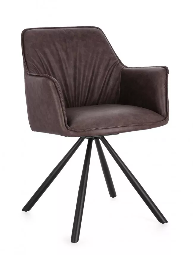 Set 2 scaune rotative piele maro otel negru Breval 59.5x61x84 cm ...