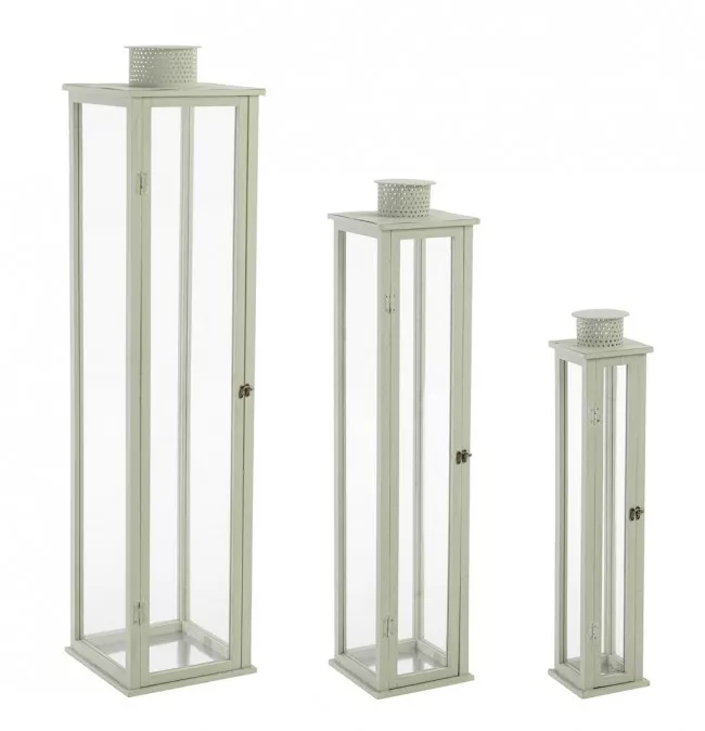 Set 3 felinare verzi Torsti 15.5x15.5x78 cm 22x22x103 cm 30x30x129 cm ...