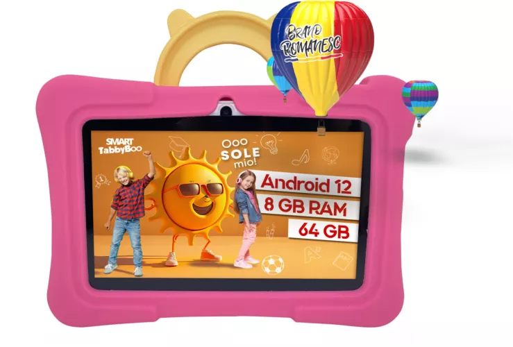 Tableta copii SMART TabbyBoo Sole PRO 2024 roz 64GB 8GB RAM ecran 7 ...