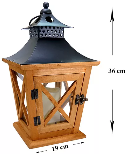 Felinar decorativ lemn LED 19x19x36 cm 2170322 - cel.ro
