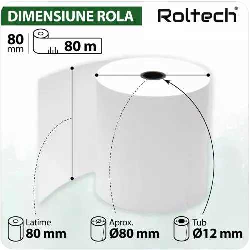 Rola hartie termica ROLTECH 80mm x 80m non-BPA 1 buc 6427416056690 - cel.ro