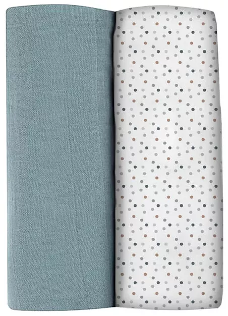 Set 2 Museline Beaba bumbac 120x120 cm Baltic Blue/Points B920392