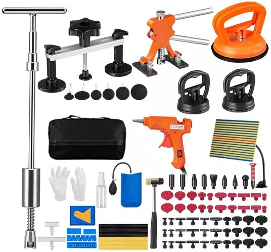 Kit pentru reparatie caroserie fara vopsire 107 elemente pistol silicon ...